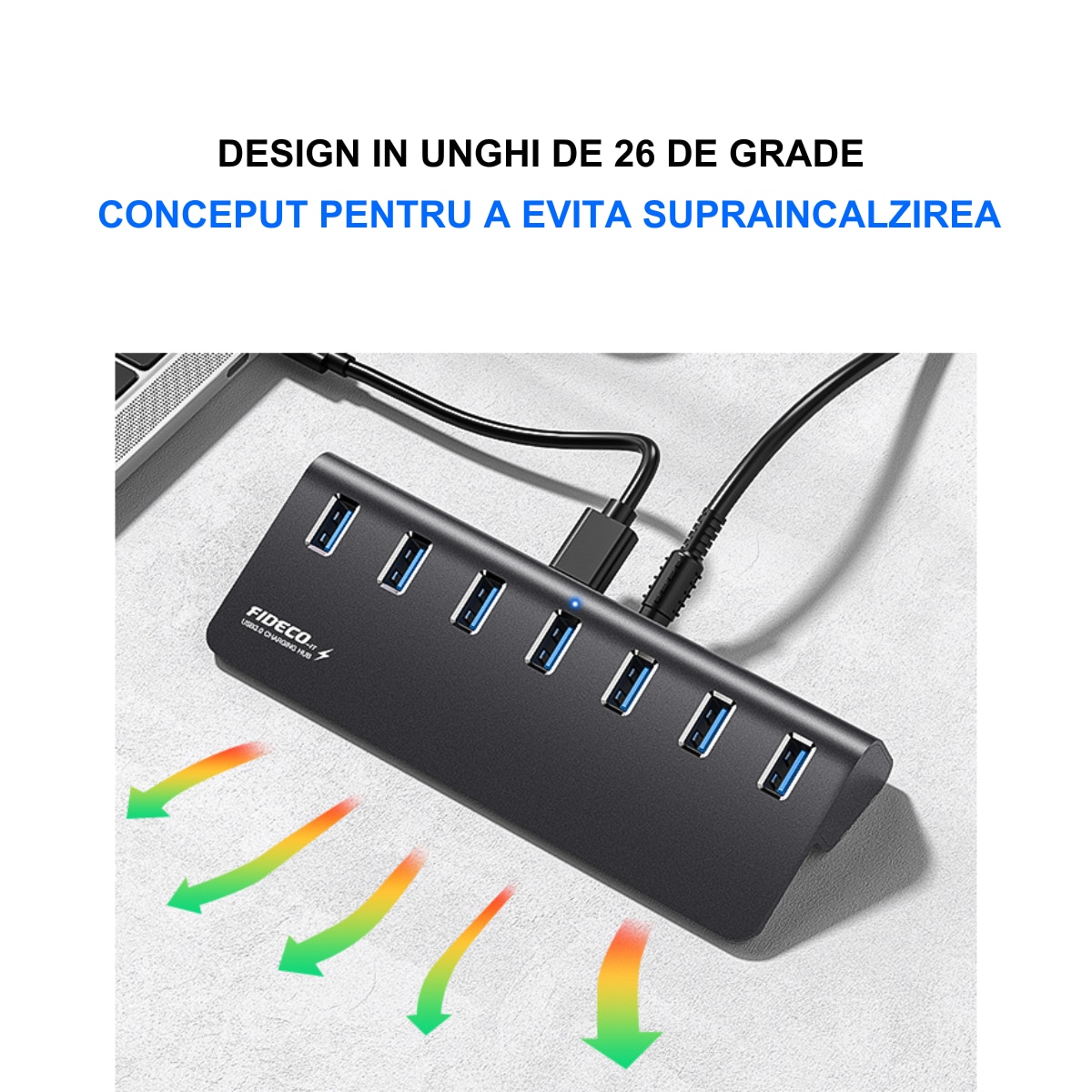 Hub USB Cu 7 porturi USB 3.0, FIDECO, Type-C, Adaptor Multiport ...