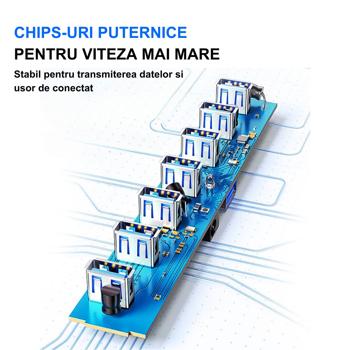 Hub USB Cu 7 porturi USB 3.0, FIDECO, Type-C, Adaptor Multiport ...