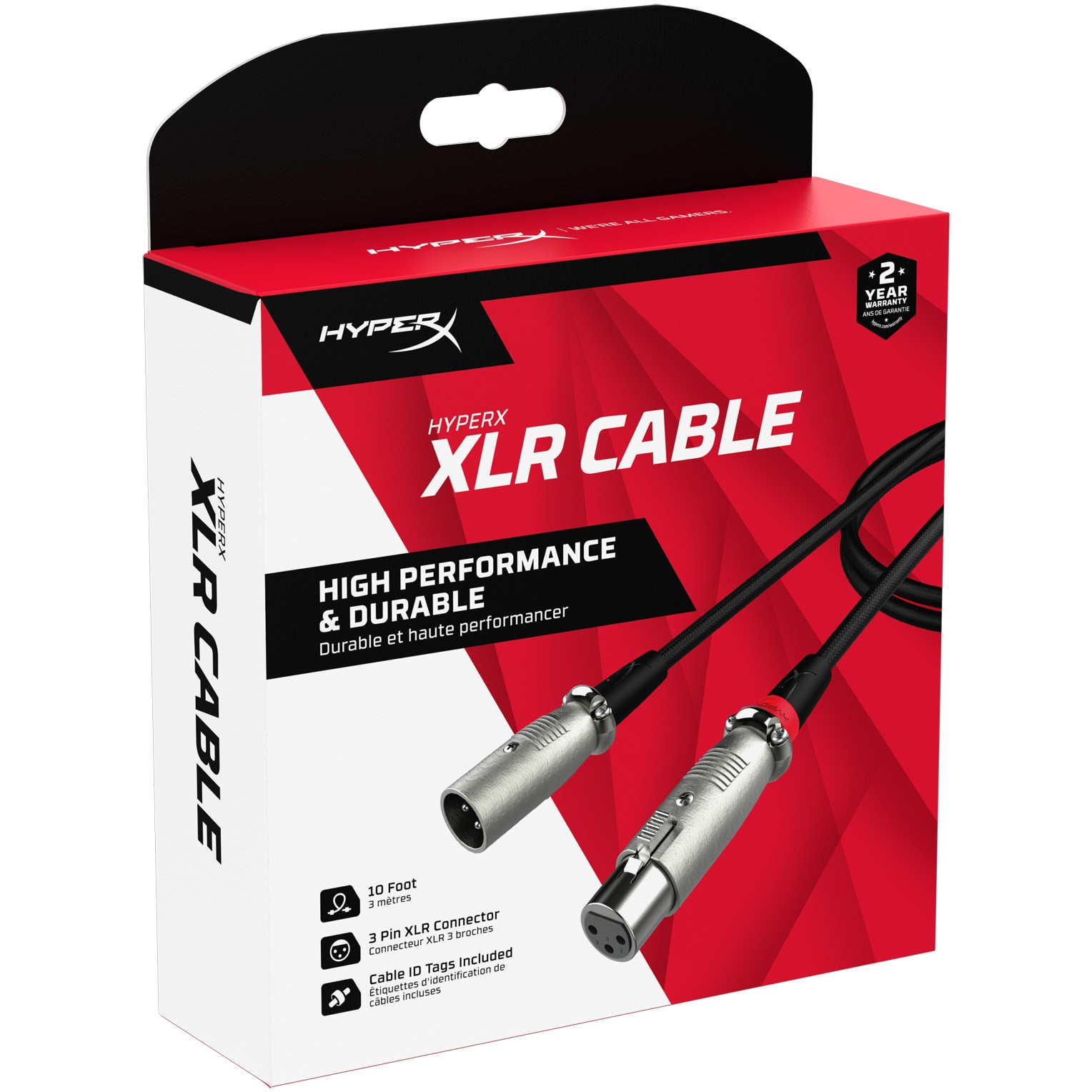 Cablu pentru microfon HyperX XLR, lungime 3m, conector din zinc cu 3 pini, compatibil HyperX ...