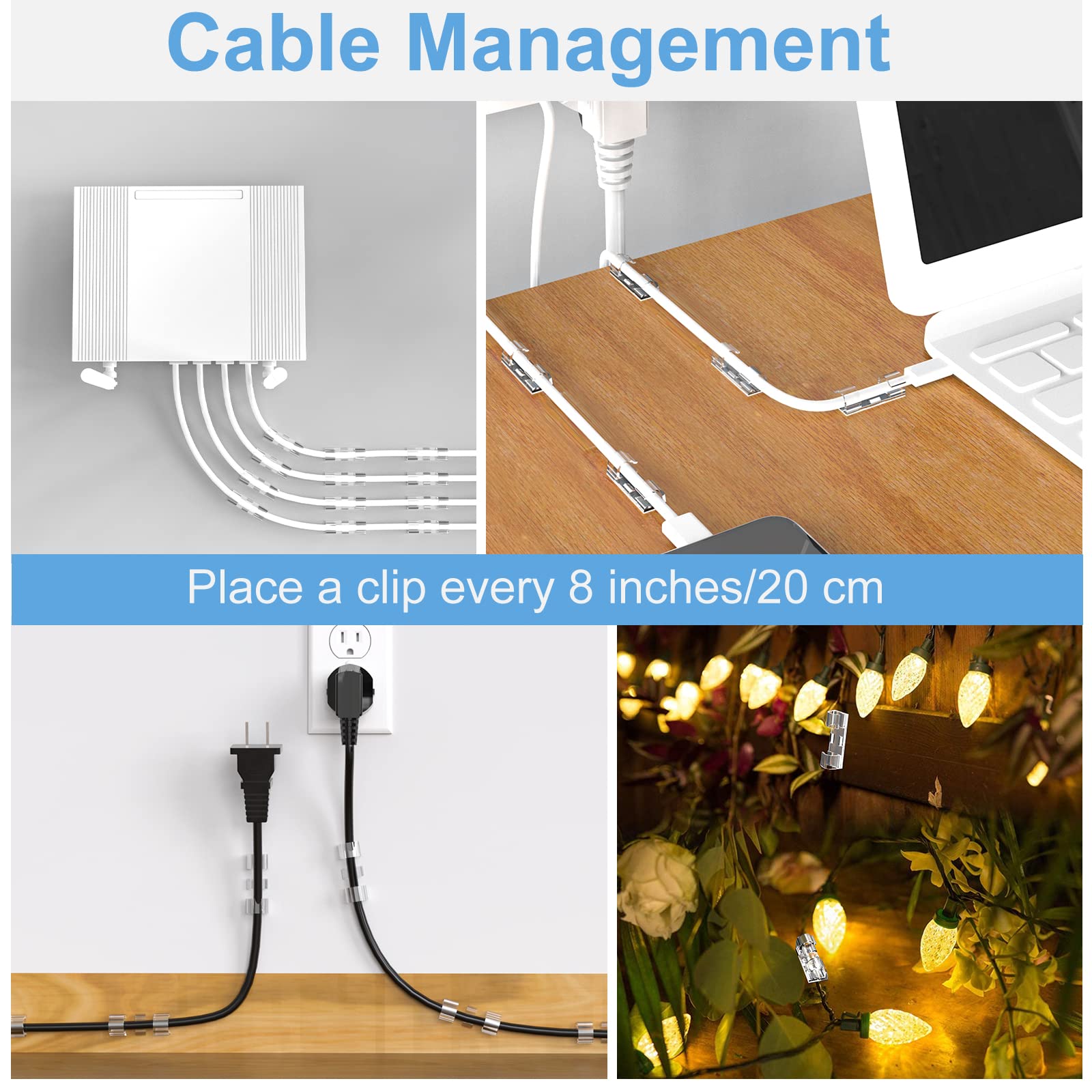 Set 4 Suport autoadeziv pentru priza 8 Organizator Cabluri, Plastic ...