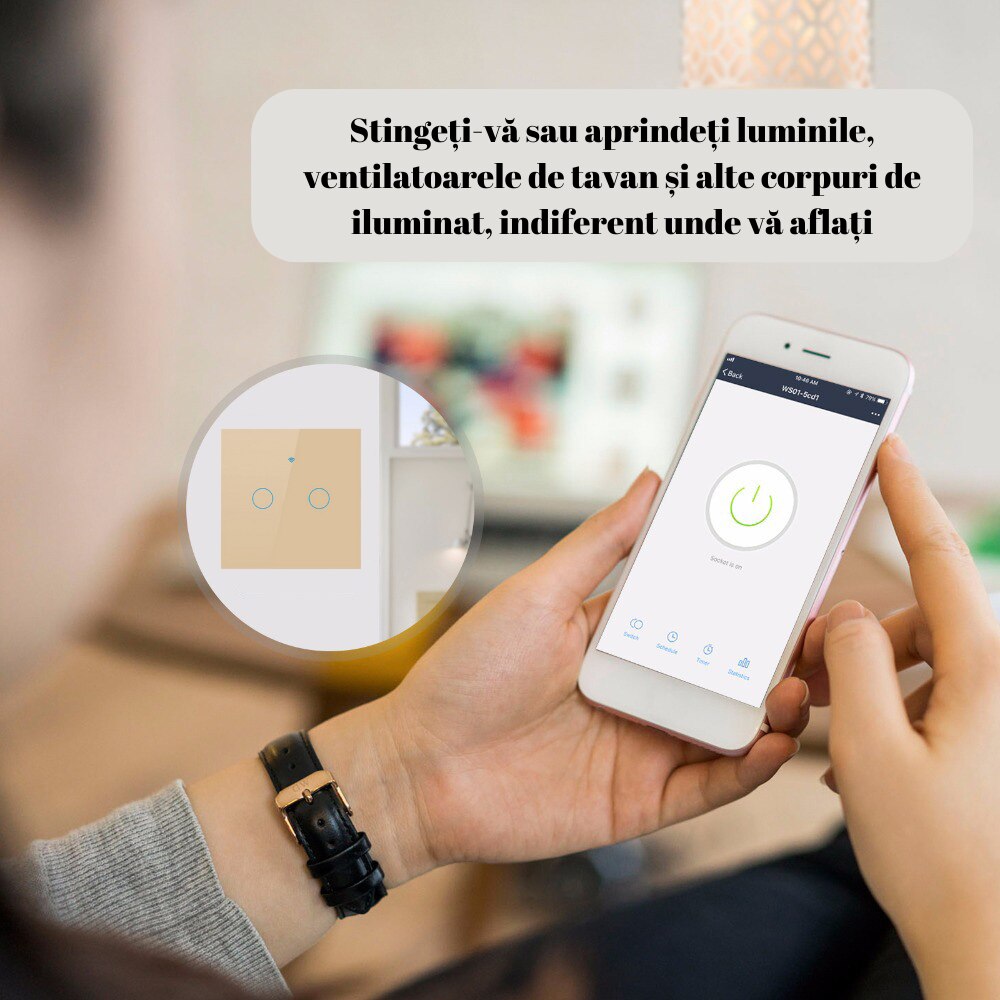 Intrerupator inteligent cu touch, Wireless, VisionHub®, Wi-fi, 1 Canal ...