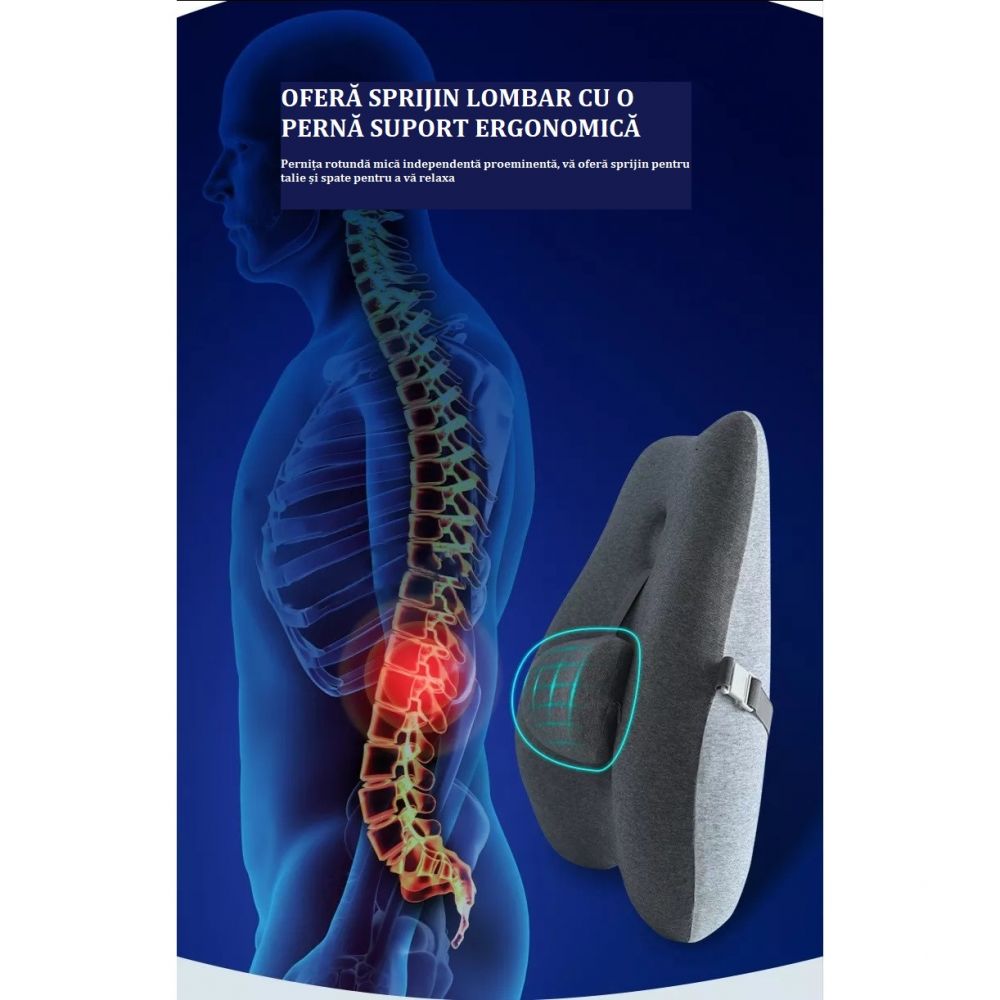 Perna ortopedica lombara, cu suport extra 3D, Forma ergonomica, spuma ...