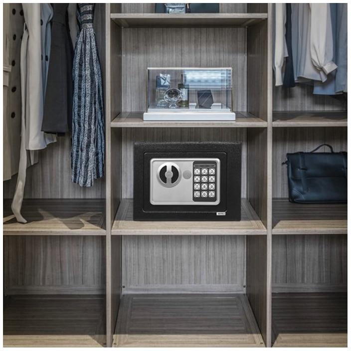 Seif Electronic, At Performance, Standard Mini cu Cifru si Cheie, din otel, 17x23x17 cm, Gri ...