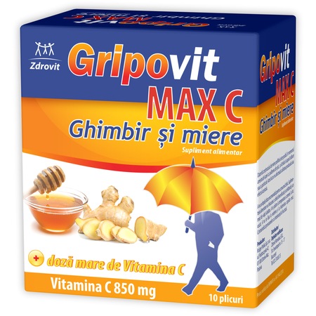 Gripovit MAX C ghimbir + miere, 10 plicuri - eMAG.ro