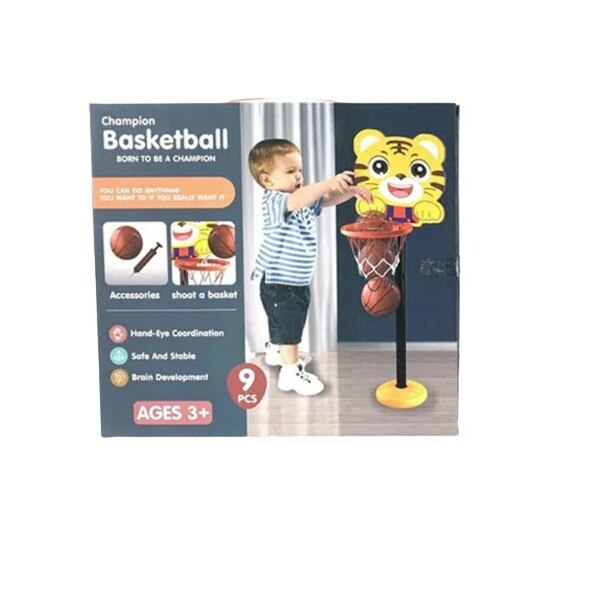 Set cos de baschet pentru copii cu minge si pompa 9 piese - eMAG.ro