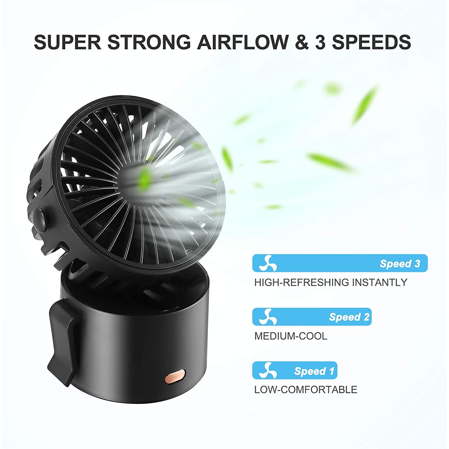 Mini ventilator, USB. 3 viteze, Negru - eMAG.ro