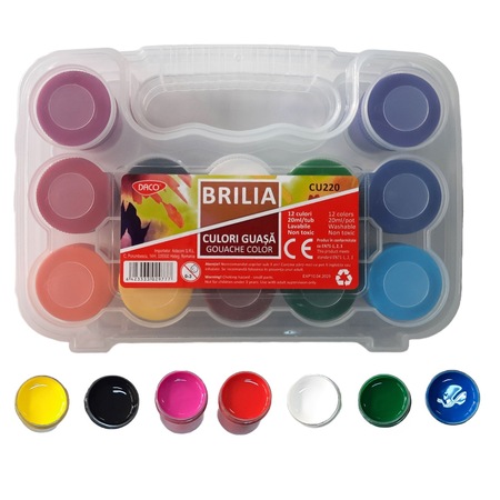 Acuarele guase, Brilia Daco, 12 buc/set, 20 ml, pentru copii, vopsea ...