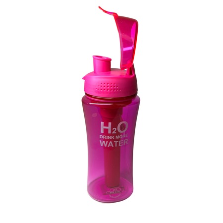 Sticla de apa portabila, Infuser fructe/gheata. 480 ml. 0% BPA ROZ ...