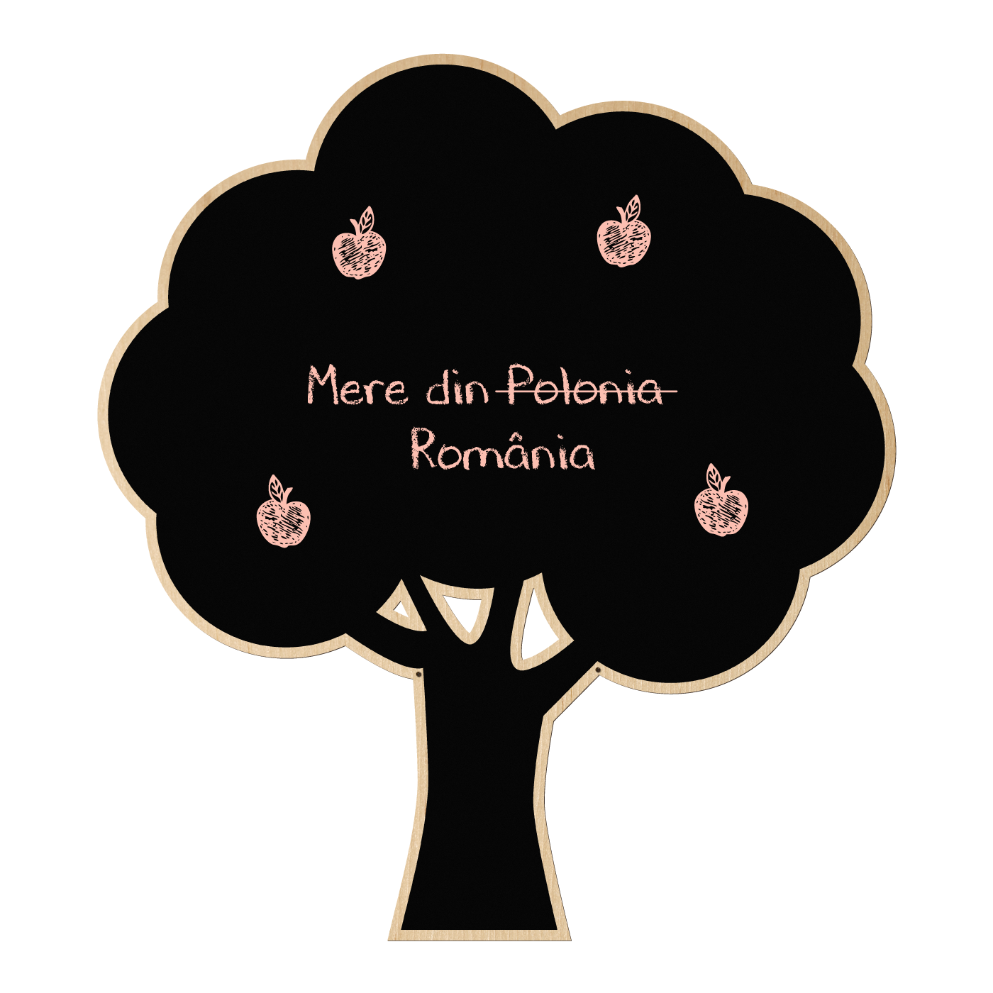 Decoratiune perete 'Copac', 90x100 cm, MDF negru, cu fundal de lemn ...