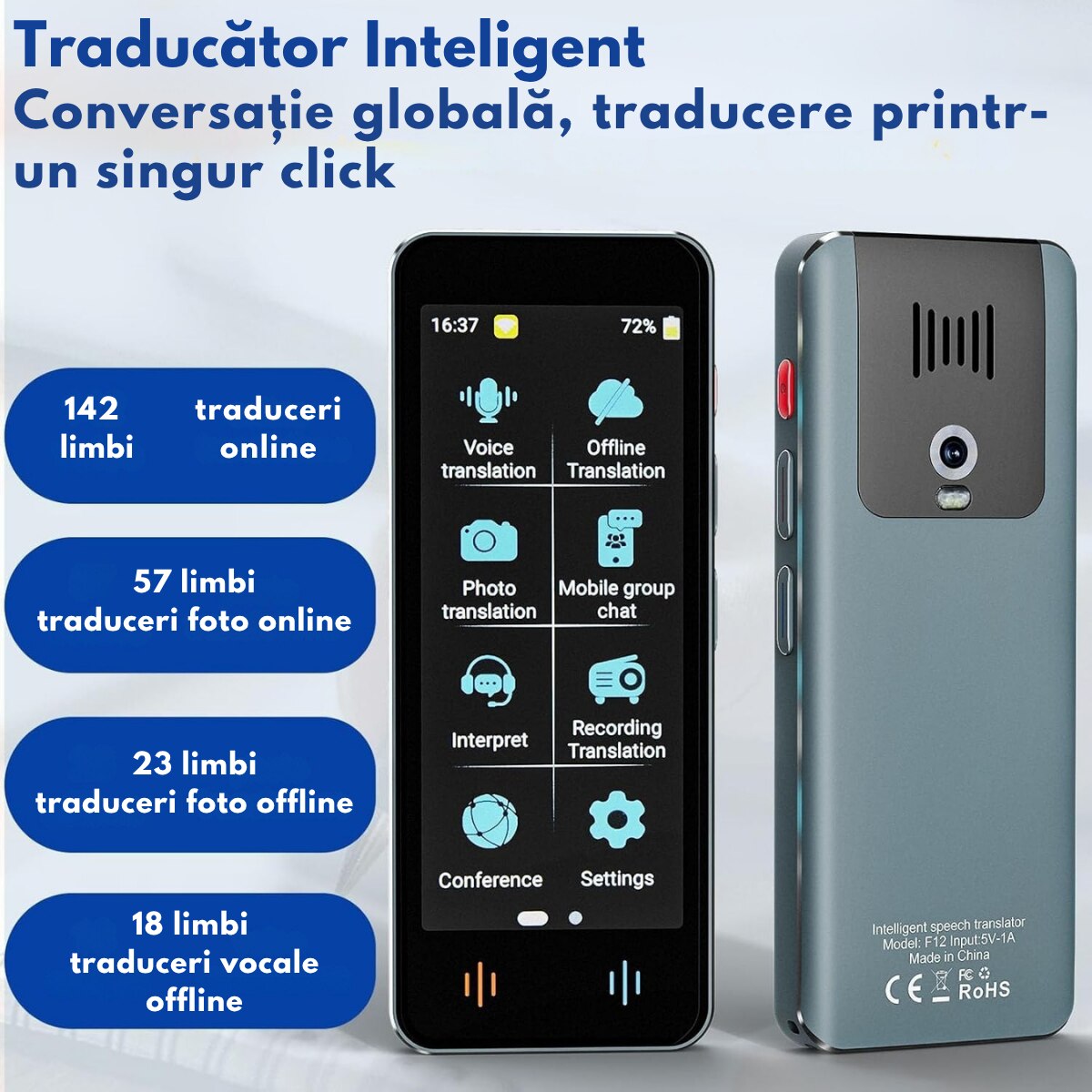 Translator inteligent Vocal Digital Bidirectional cu peste 138 Limbi ...