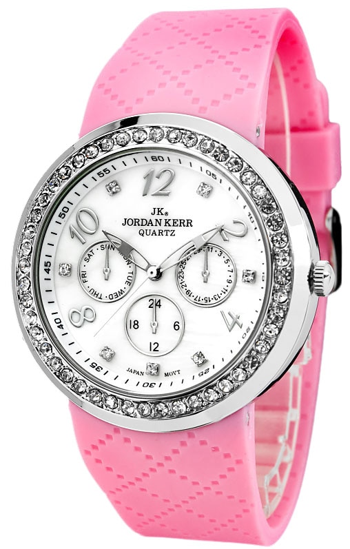 Ceas de dama Jordan Kerr, 8356B/1, Analog, Silicon/Metal, Roz/Argintiu ...