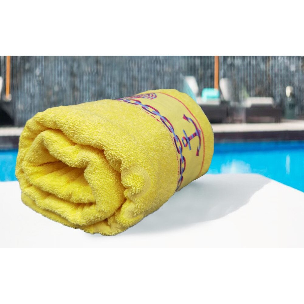 Prosop de plaja Summer, 90 x 160 cm, 100% bumbac, galben, decor ancora ...