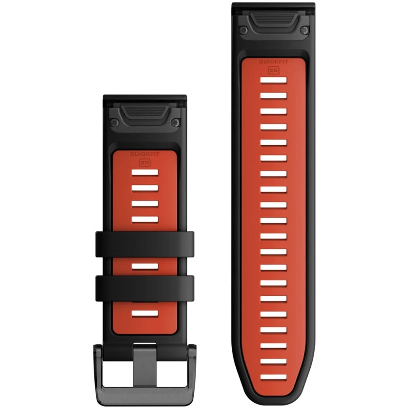 Curea ceas smartwatch Garmin, 26mm, QuickFit, Silicon, Black/Flame Red ...