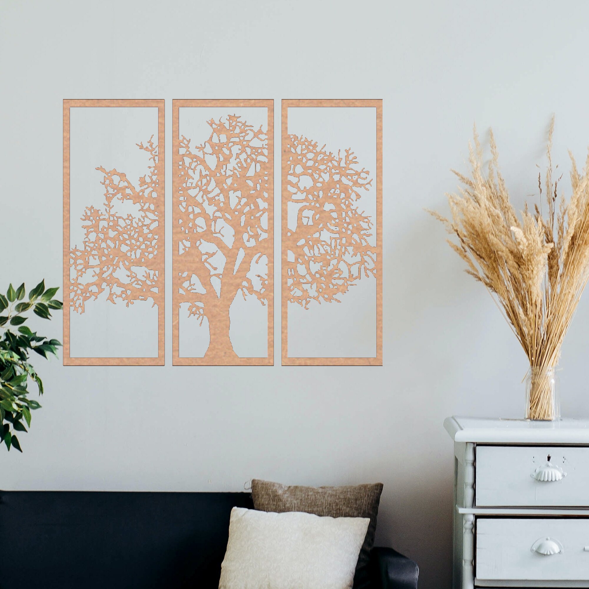 Panou decorativ traforat copac mdf natur, Mos155, 120 x 100 cm, 6 mm ...