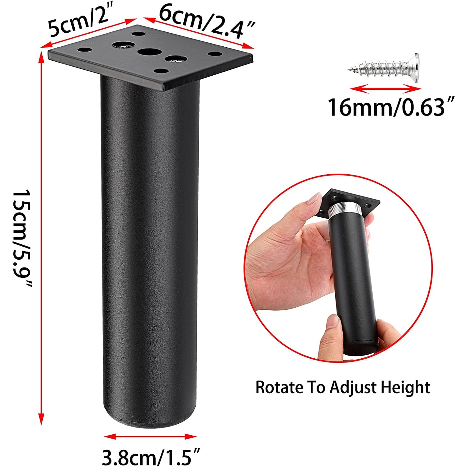 Picioare reglabile pentru mobila, Aluminiu, 4 buc, Negru - eMAG.ro