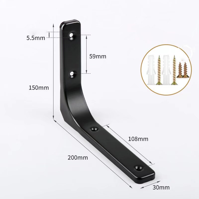 Consola in forma de L, Pentru raft de perete, Otel, Negru, 250x150x30 ...