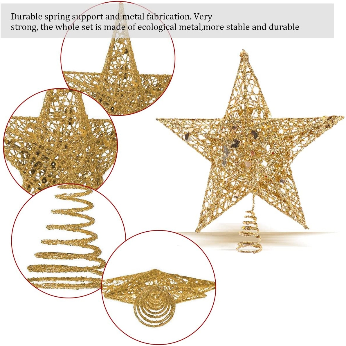 Topper pentru brad de Craciun, Model stea, 20 x 23 cm, Auriu - eMAG.ro