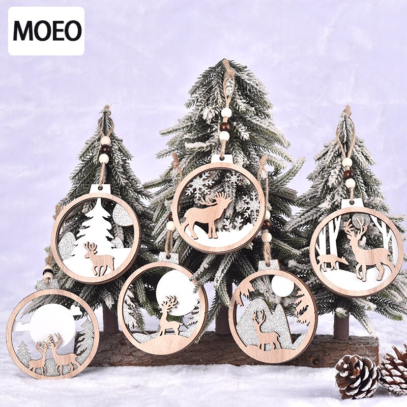 Set 6xornamente brad, Lemn, Universal, Maro/Alb - eMAG.ro