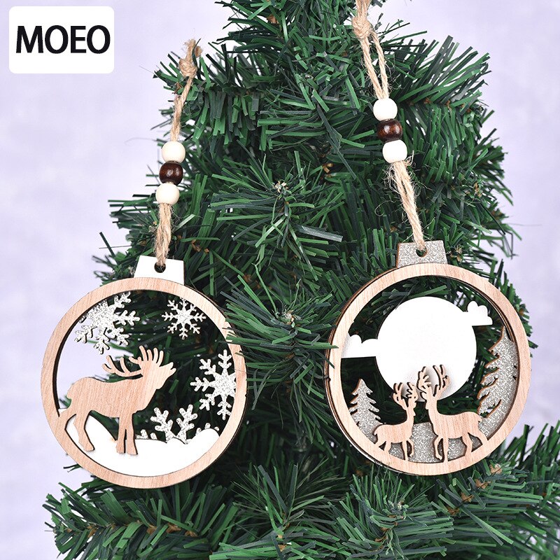 Set 6xornamente brad, Lemn, Universal, Maro/Alb - eMAG.ro