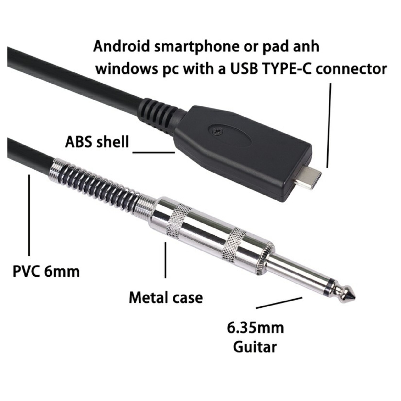 Cablu audio USB-C tata la RCA 6,3mm tata, prelungitor 3 metri, Negru ...