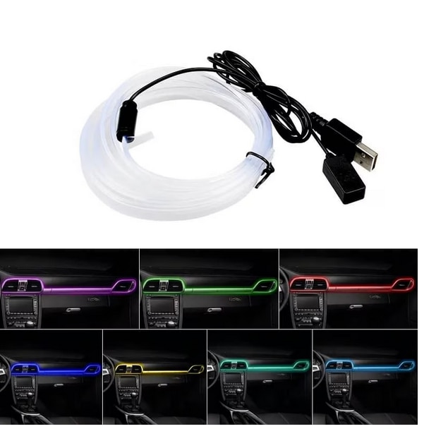 Banda auto LED RGB, conectare USB cu telecomanda pe fir, 2 metri - eMAG.ro