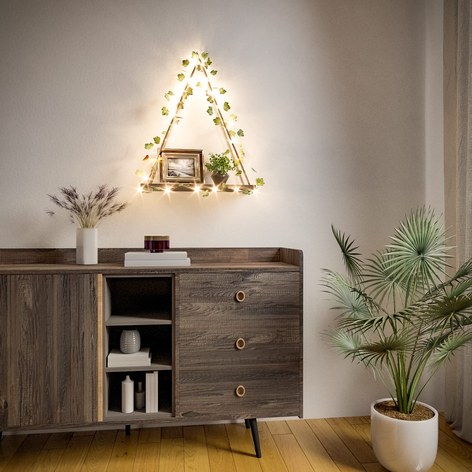 Set 2 rafturi decorative, OVERTANG, Lemn, LED, Maro/Verde - eMAG.ro