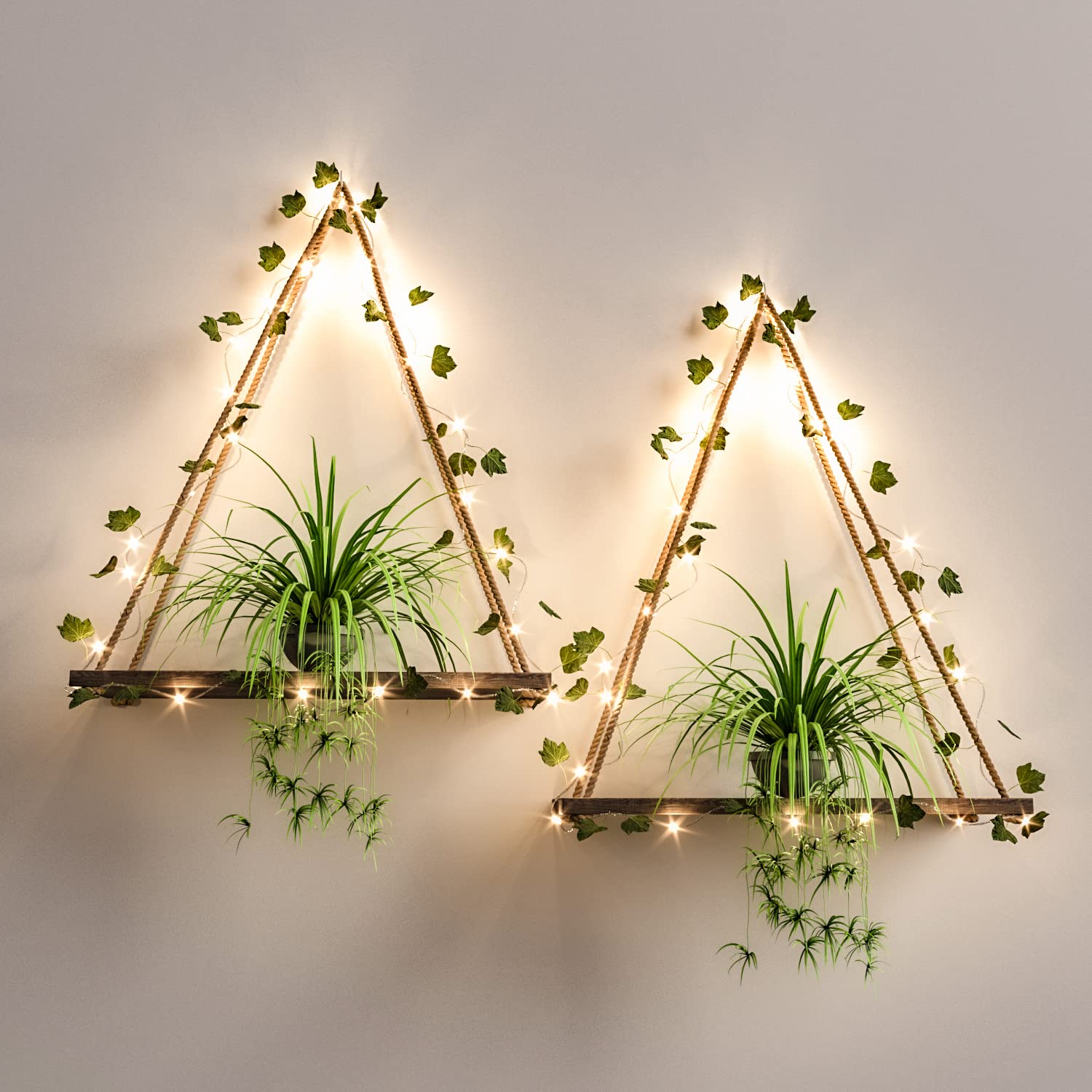 Set 2 rafturi decorative, OVERTANG, Lemn, LED, Maro/Verde - eMAG.ro