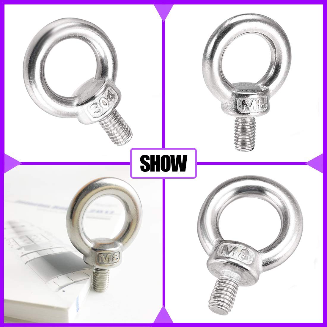 Set 10 suruburi cu ochi M8, INOX, 50 mm, Gri - eMAG.ro