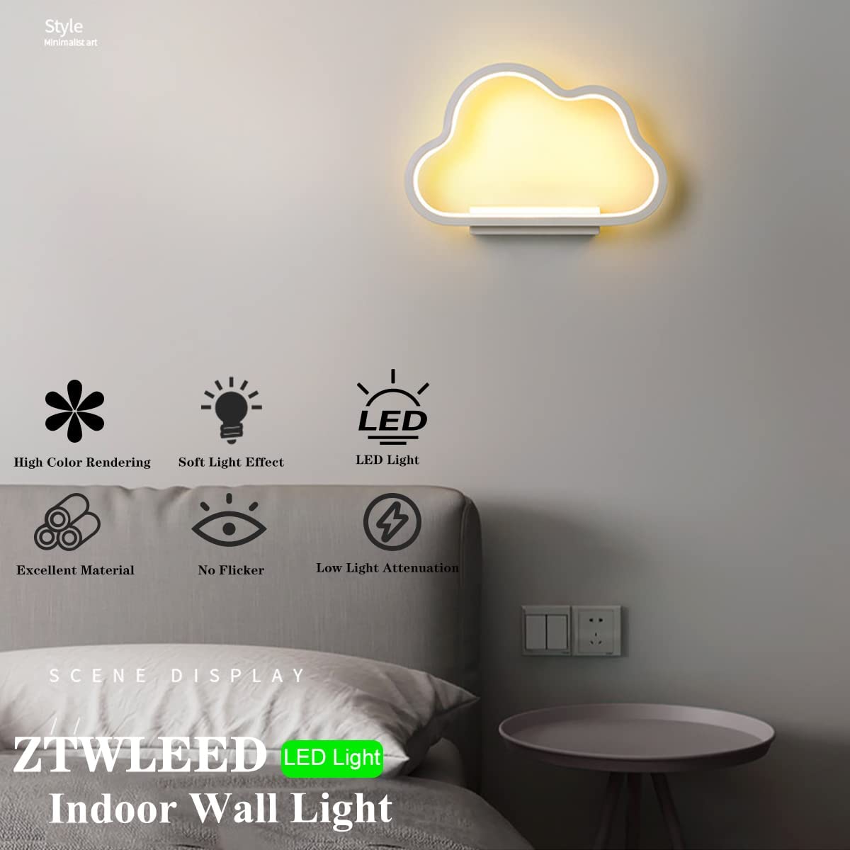 Aplica de perete, 14 W, Cu LED, Design minimalist, Forma de nor, Alb ...
