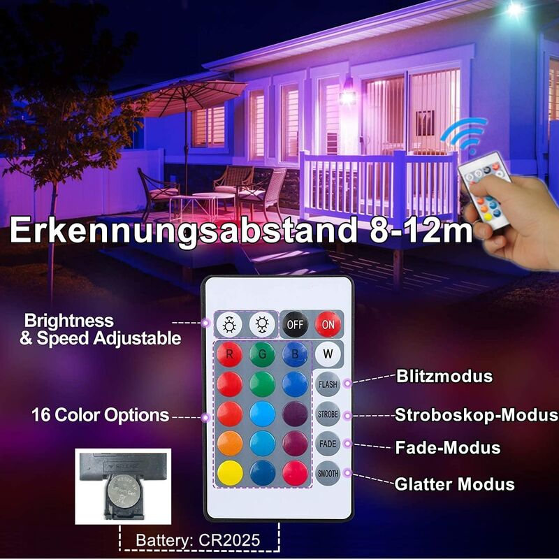 Pachet de 4 reflectoare cu LED, RGB, Reglabile, Pentru exterior, IP66 ...