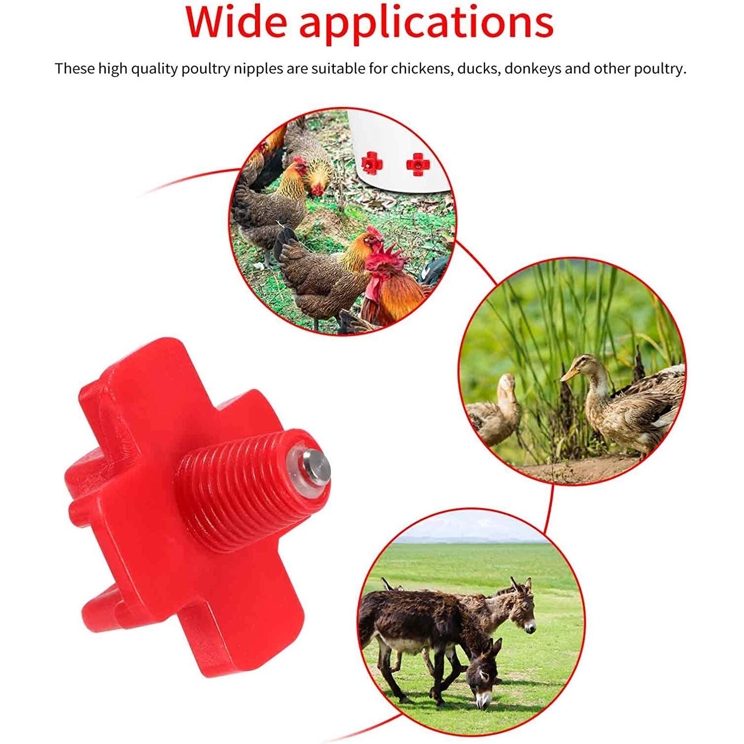 Set 12 adapatoare de apa pentru pasari de curte, Plastic/Inox, Rosu ...