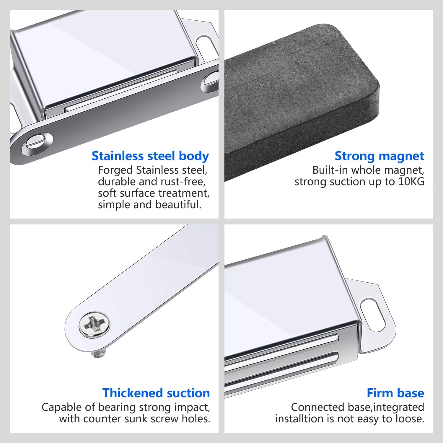 Set 8 magneti de prindere pentru usa mobilier, Inox, Argintiu - eMAG.ro