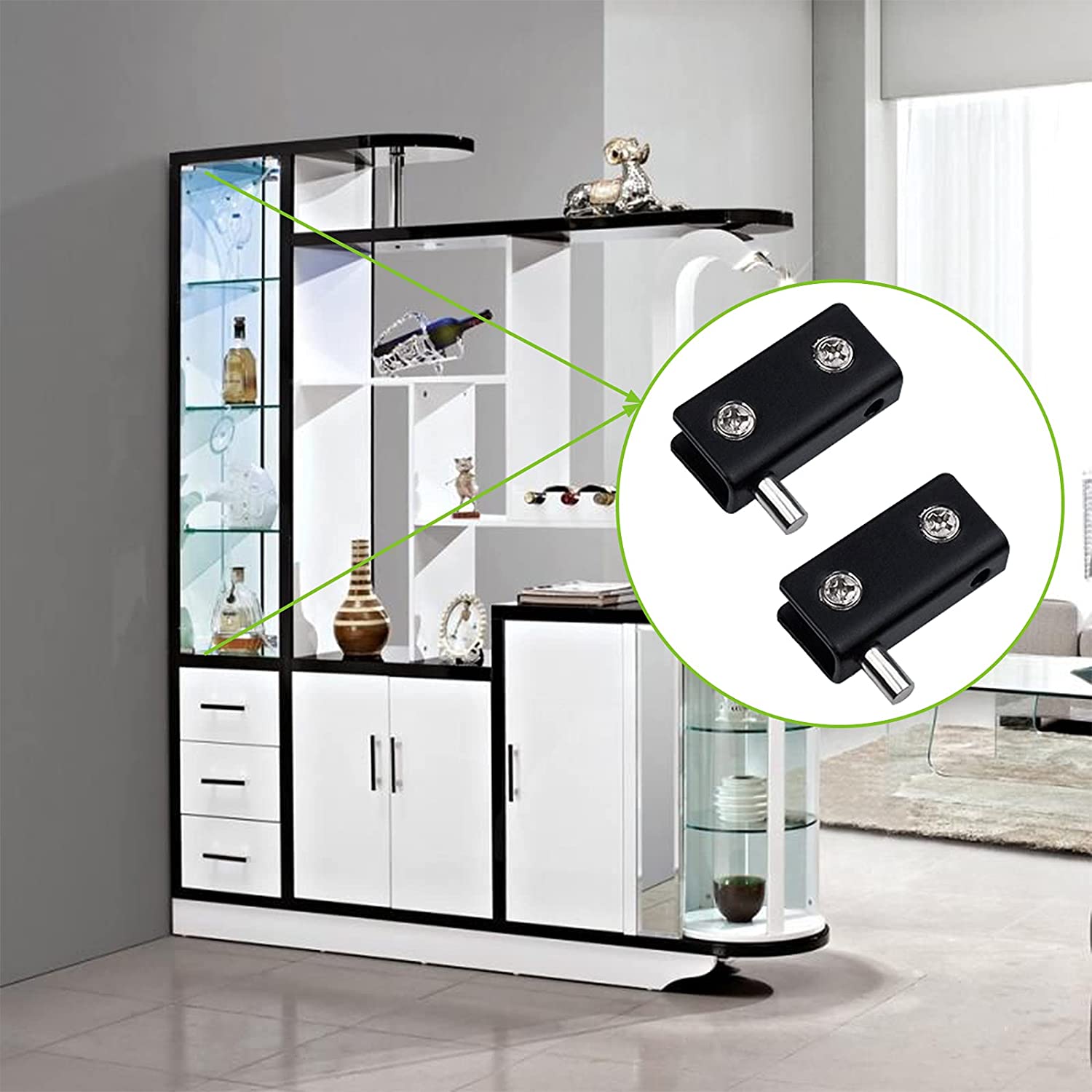 Set 4 balamale pivotante pentru usa din sticla fara cadru, Inox, Negru ...