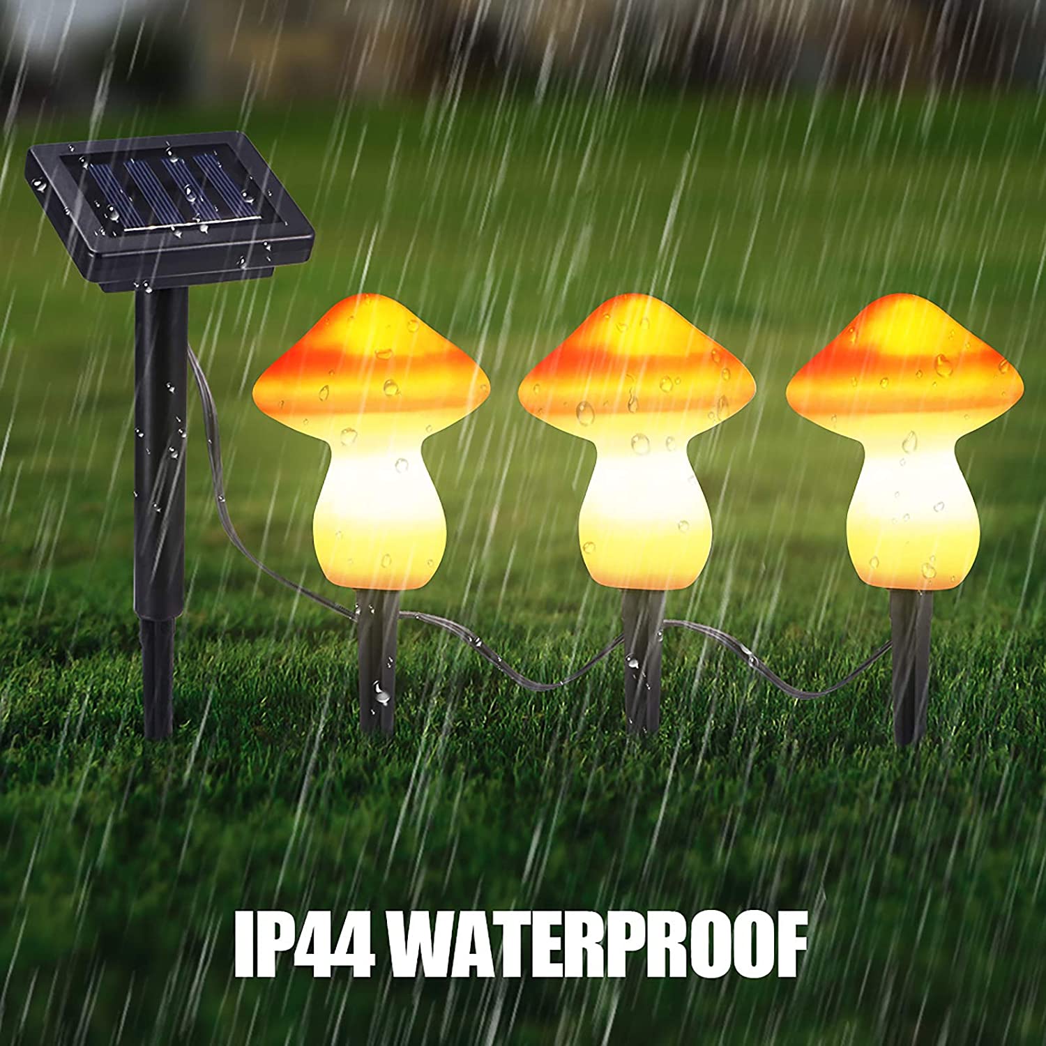 Set de 3 lampi solare cu LED-uri in forma de ciuperca, portocaliu - eMAG.ro