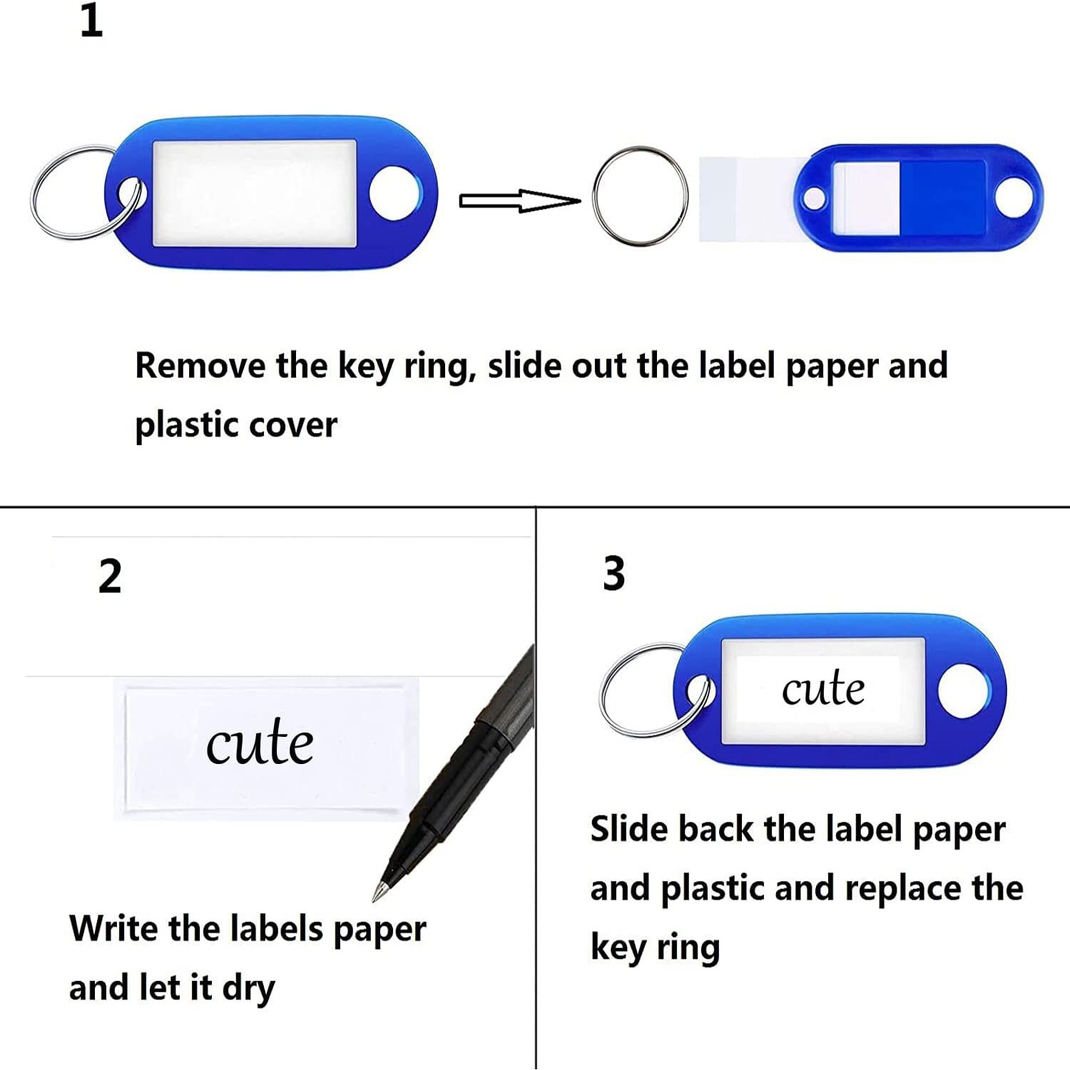 Set 20 brelocuri cu etichete pentru chei, Plastic, 5x2.2 cm, Multicolor ...