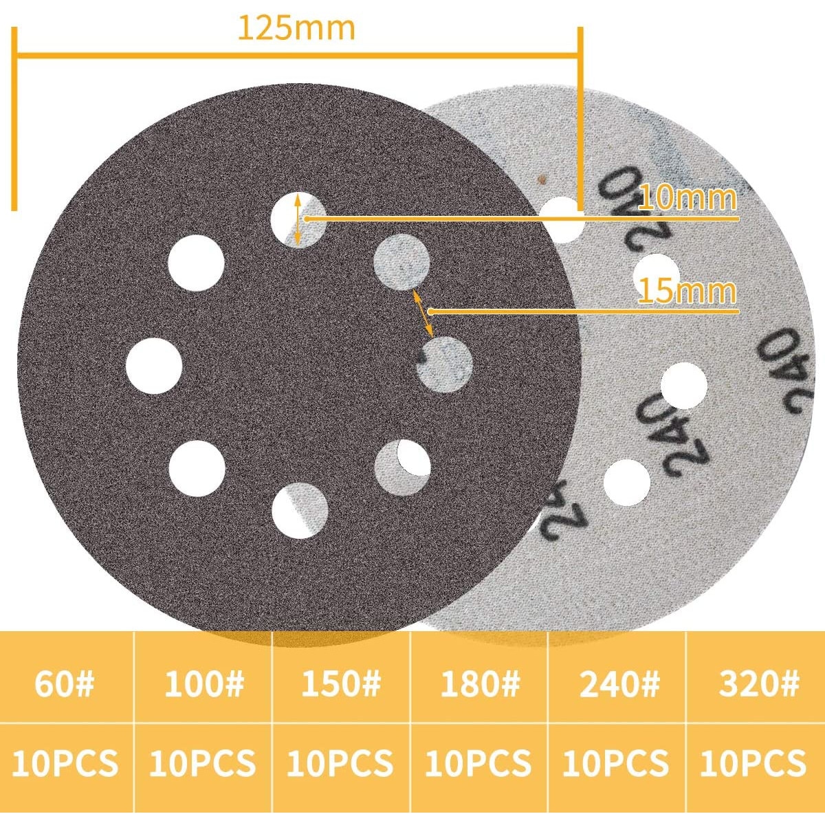 Set 60 Buc Discuri De Slefuit Cu Carbura De Siliciu De 125 Mm 8 Gauri