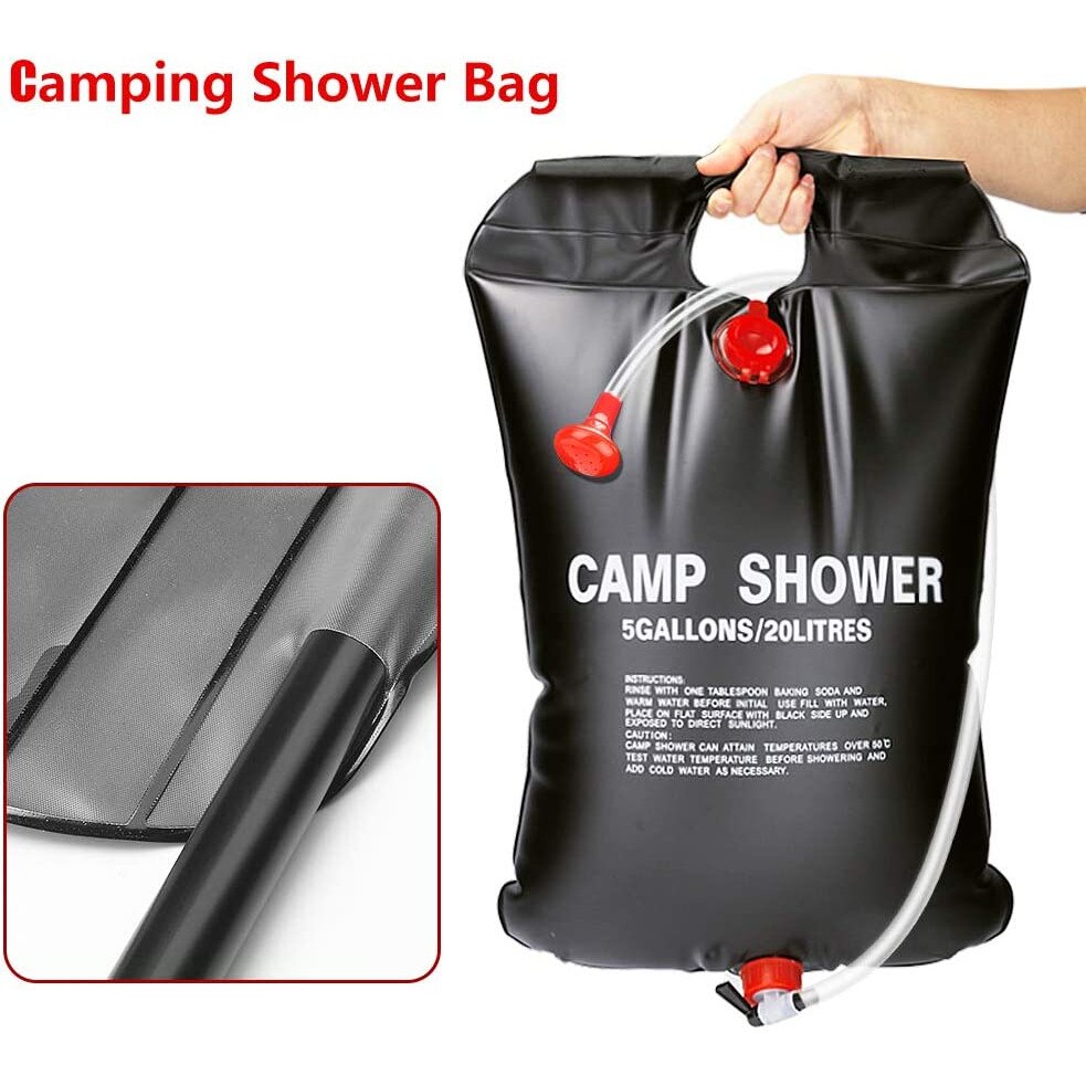 Geanta de dus pentru camping, 20 l, Incalzire solara, PVC, 40x60 cm ...