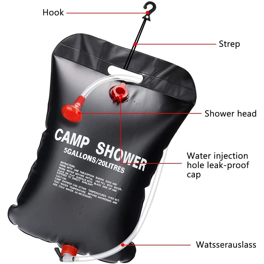 Geanta de dus pentru camping, 20 l, Incalzire solara, PVC, 40x60 cm ...