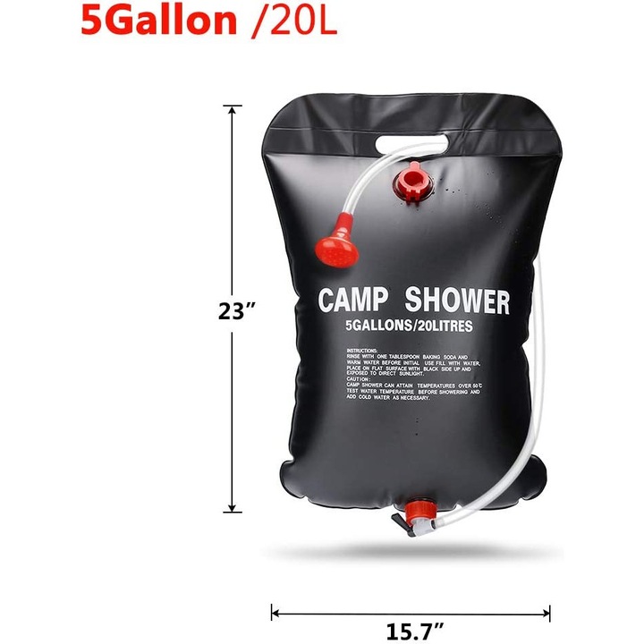 Geanta de dus pentru camping, 20 l, Incalzire solara, PVC, 40x60 cm ...