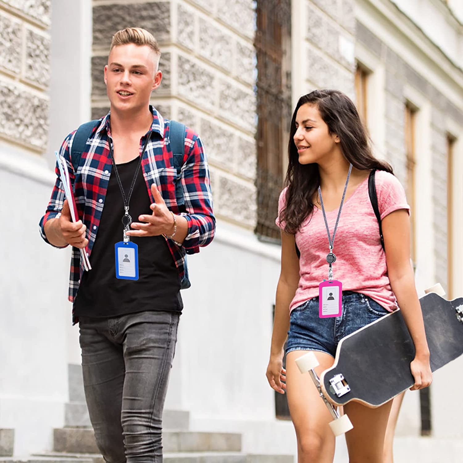 Set 2 bucati de suporturi insigna retractabila cu snur pentru chei, Gri ...