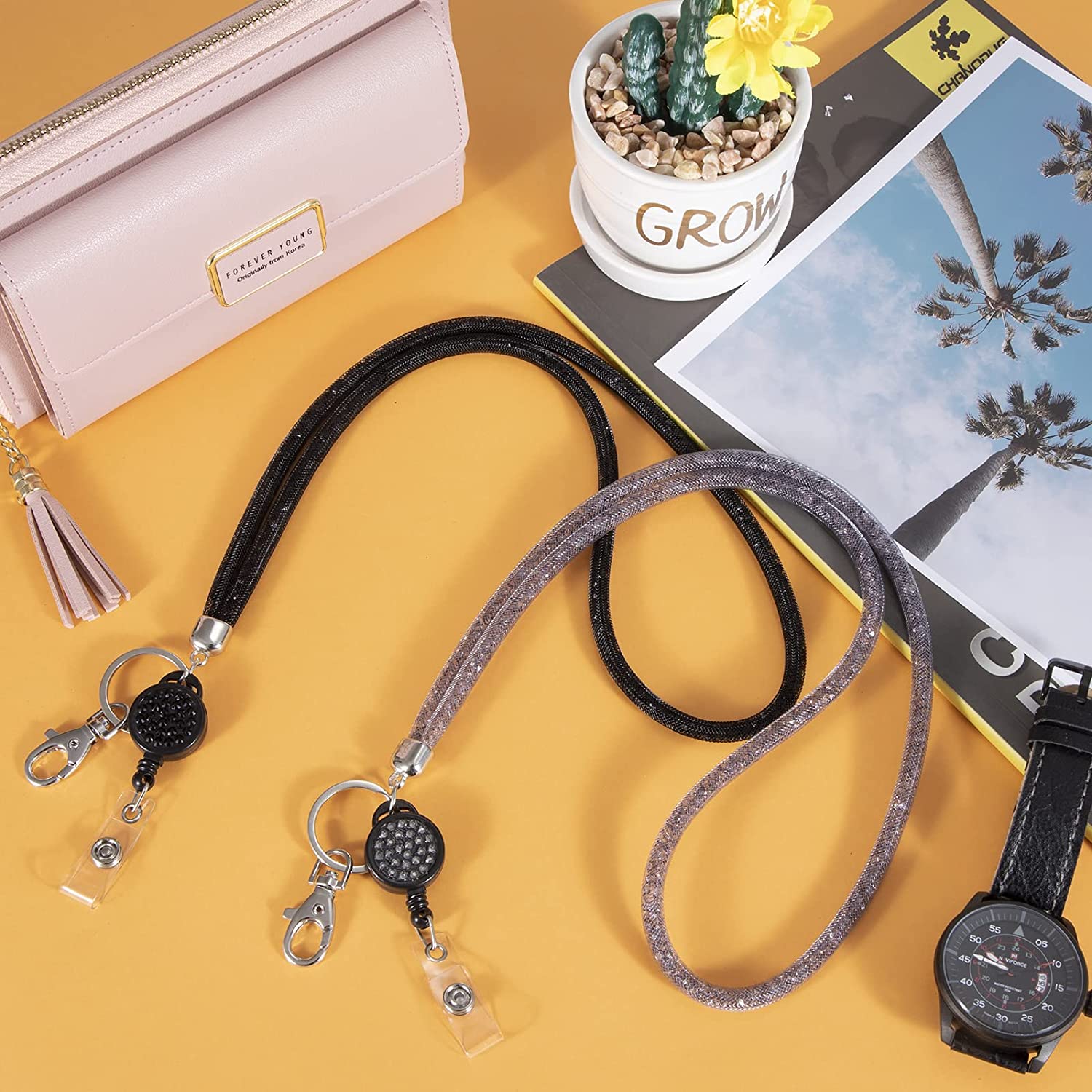 Set 2 bucati de suporturi insigna retractabila cu snur pentru chei, Gri ...