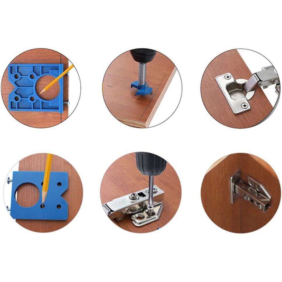 Set Ghidaj de gaurire pentru balamale, Plastic/Otel,35 mm, Albastru ...