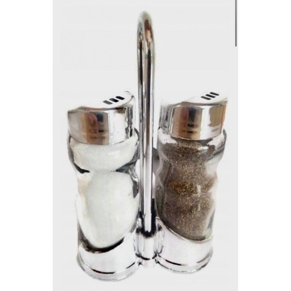 Set solnita pentru sare, piper si suport servetele, metalic, 9x3 cm ...