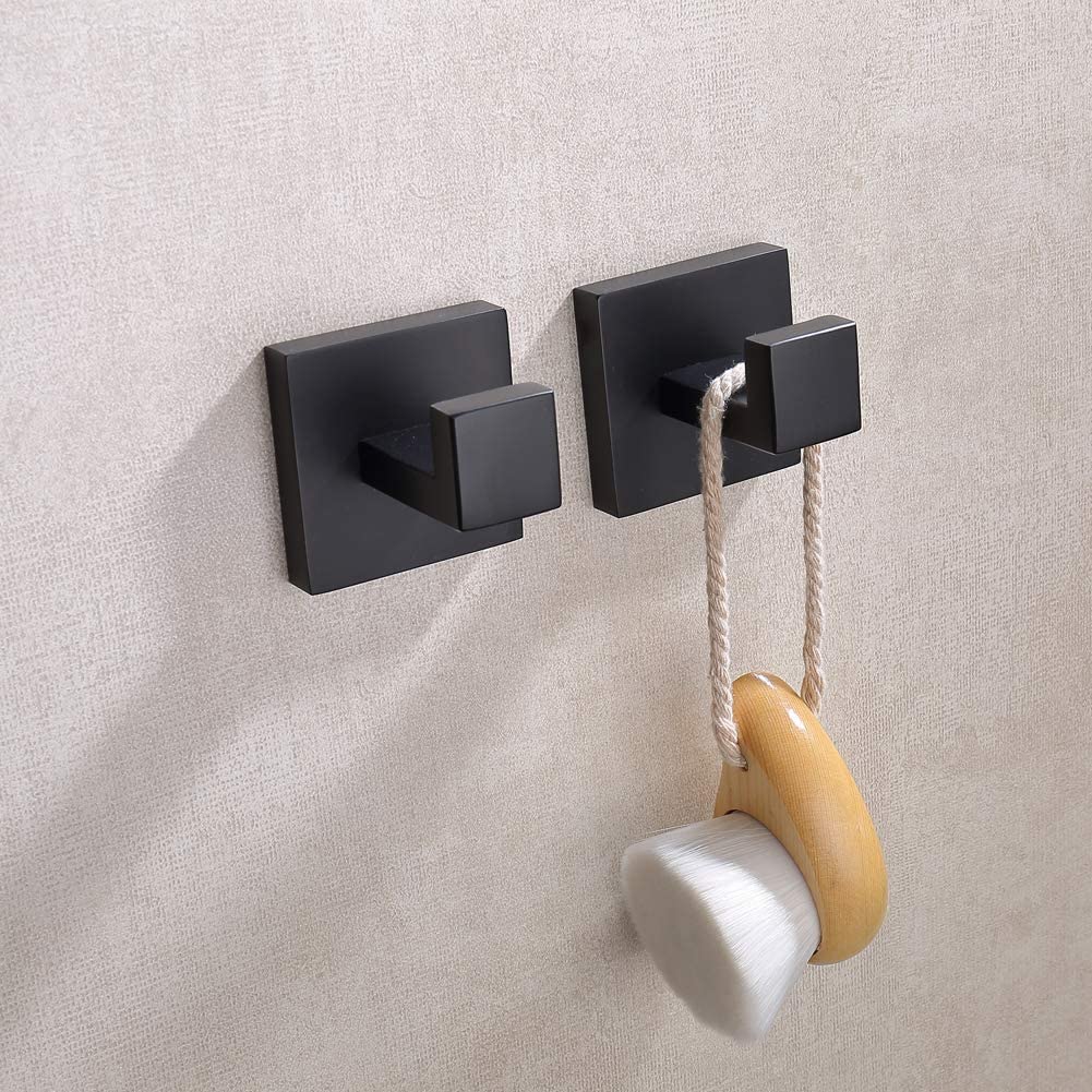 Set doua carlige pentru prosoape de baie, Otel inoxidabil, Negru mat ...