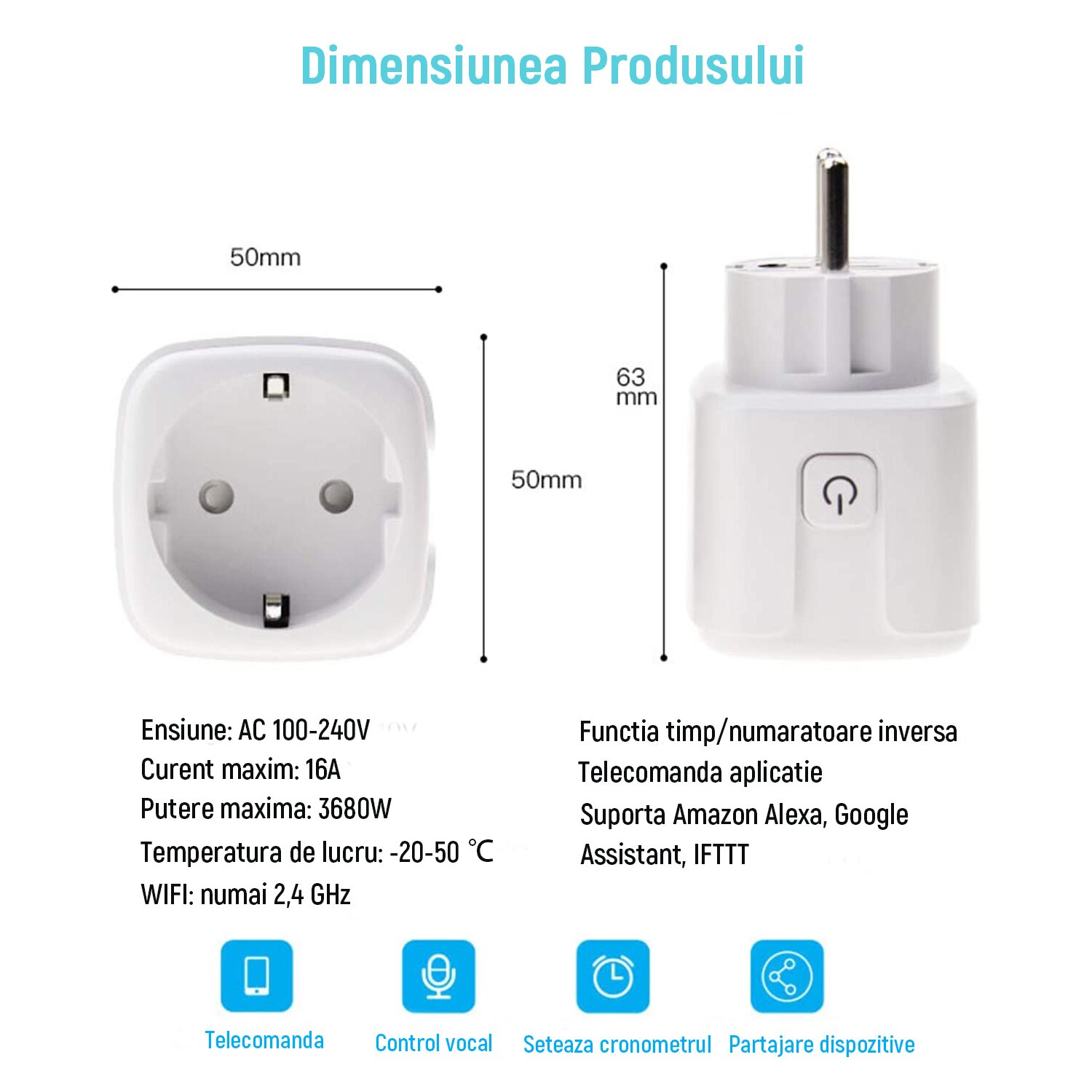 Set 2 prize inteligente, OUYLAF, 16A, Compatibil cu Alexa, Alb - eMAG.ro