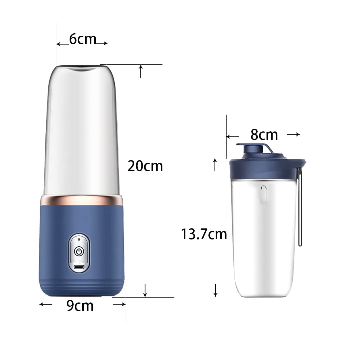 Mini blender electric wireless, cu 2 vase x 400ml, 6 Lame din otel inoxidabil, portabil, 1200mAh ...