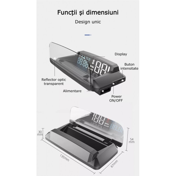 Afisare kilometraj pe parbriz, HUD, Afisare Multiple Informatii, GPS ...