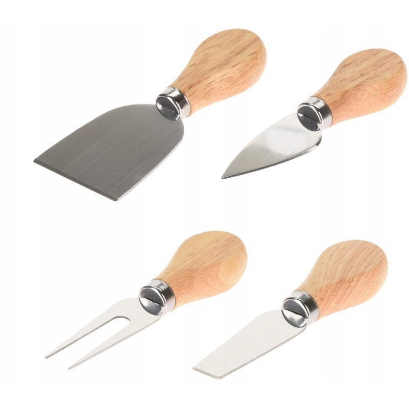 Set cutite pentru branza si gustari, Koopan, Inox/Lemn, 4 buc, Argintiu ...