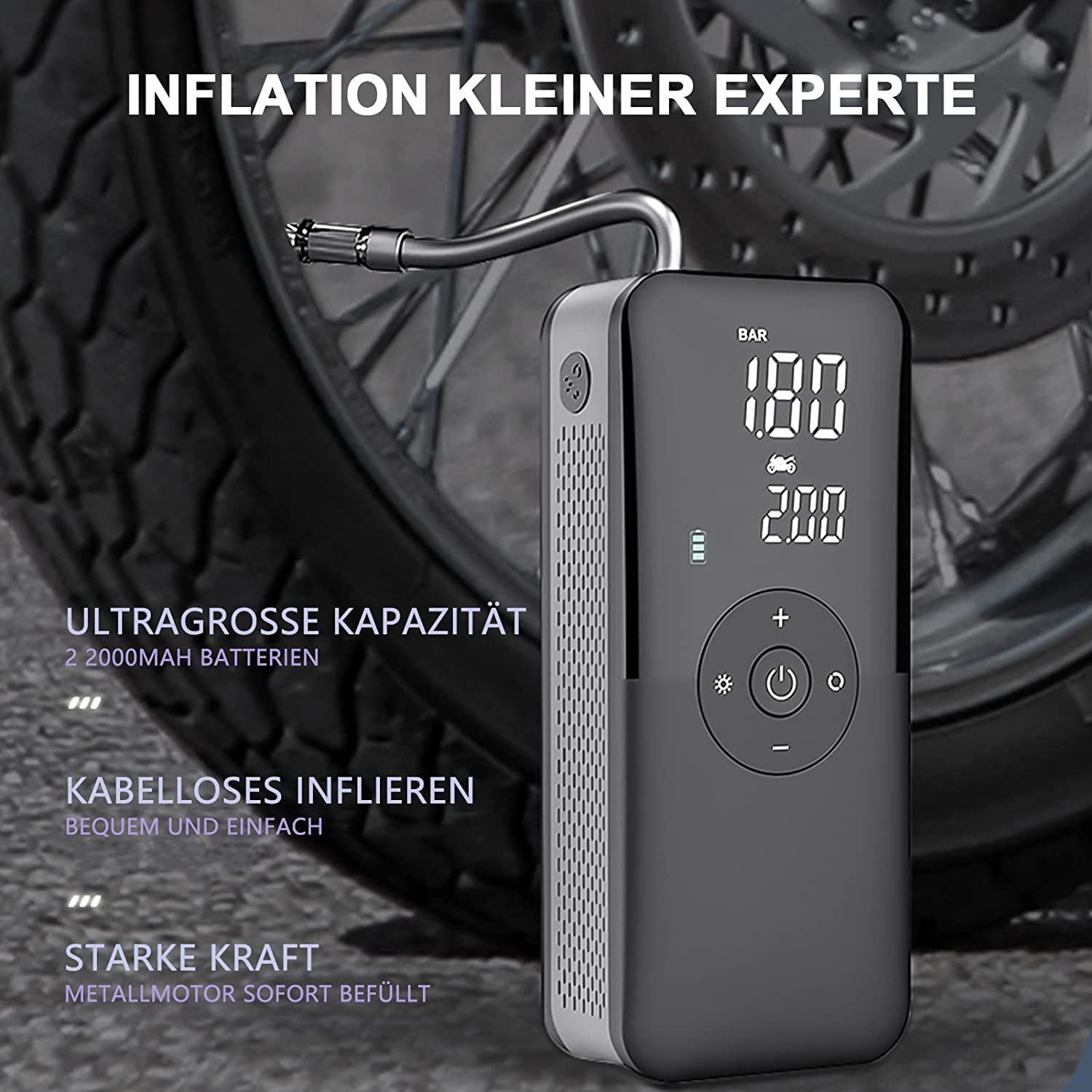 Mini compresor auto smart, portabil, 10 bari, pompa cu acumulator de ...