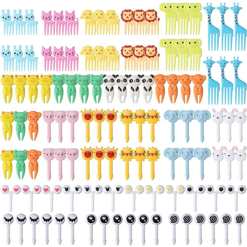 Set 120 mini furculite de fructe cu animale, JESWO, ABS, Multicolor ...